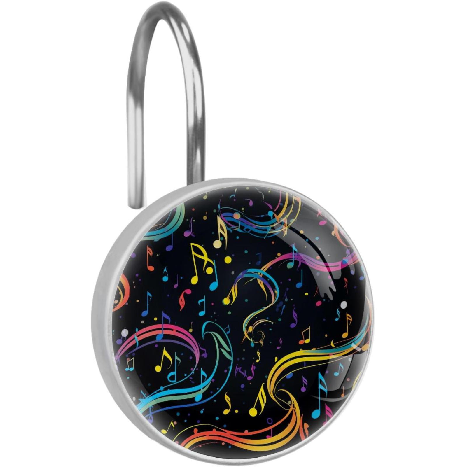 Colorful Music Notes Shower Curtain Hooks Round Crystal Glass, Set of ...