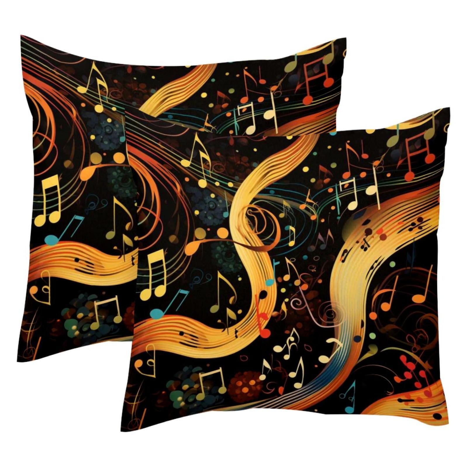 Colorful Music Notes Throw Pillow Covers, Set of 2 Square Pillowcase ...