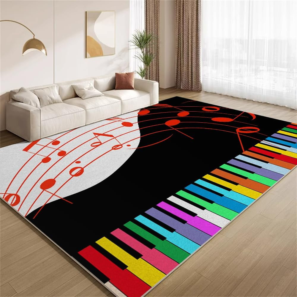 Colorful Music Piano Area Rug Abstract Musical Note Sheet Music Rugs ...
