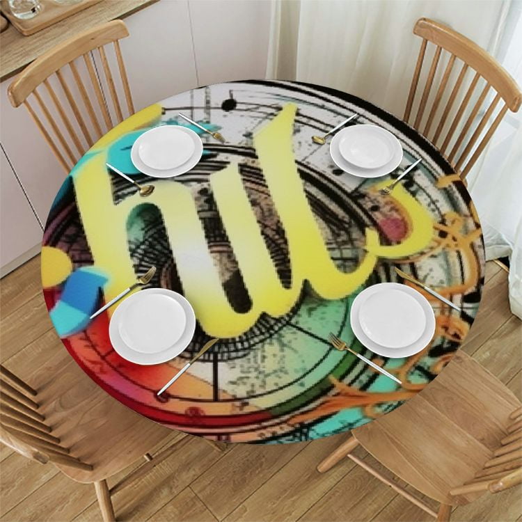 Colorful Music Round Tablecloth Music Note Elastic Fitted Round Table ...