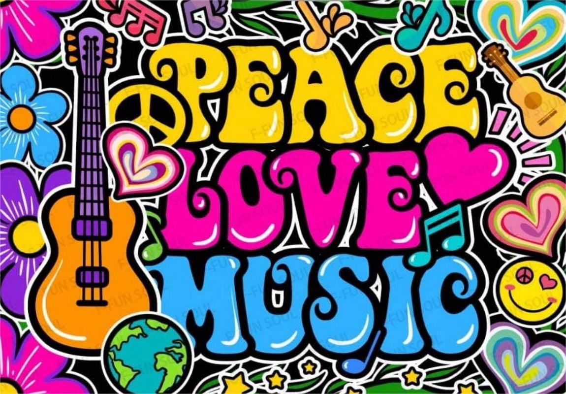 Colorful Music Symbol Party Backdrop Guitar Photographic Background Hip ...