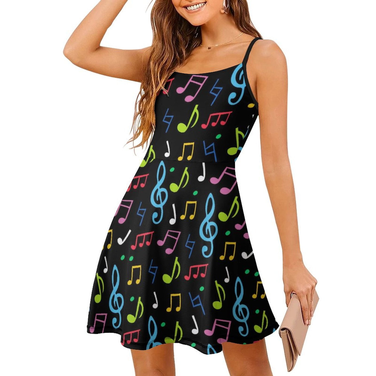 Colorful Music Symbols Sweet Elegant Slip Dress Women Korean Kawaii ...
