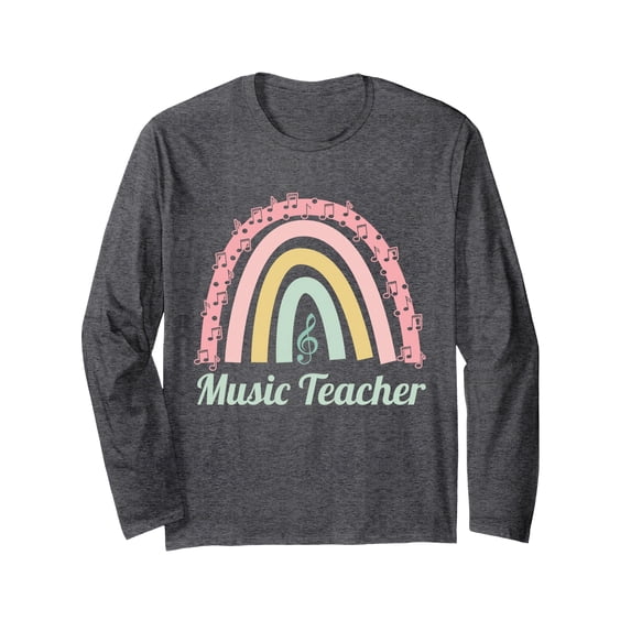 Colorful Music Teacher Long Sleeve T-Shirt with Rainbow Design and ...