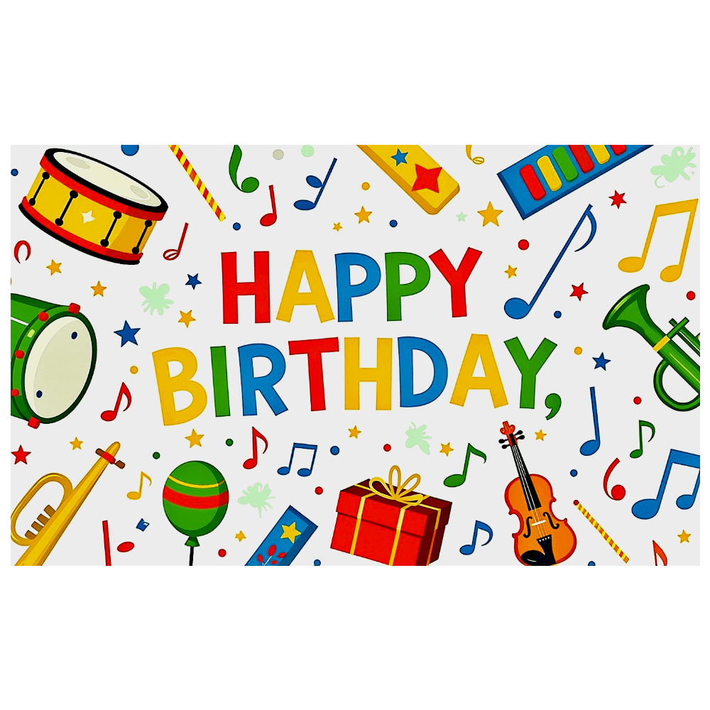 Colorful Music Themed Happy Birthday Banner Background Party Supplies ...