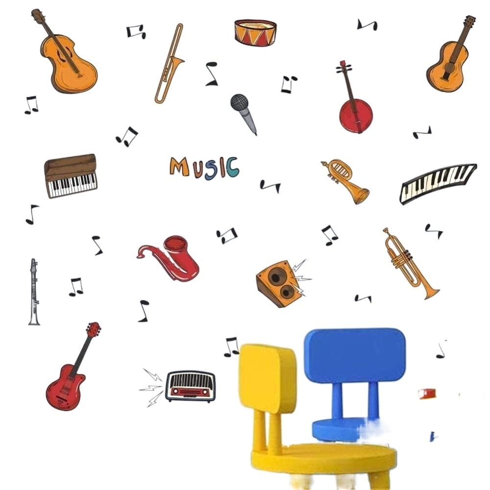 Colorful Music Wall Decal (34pcs) Attractive Musical Instrument with ...