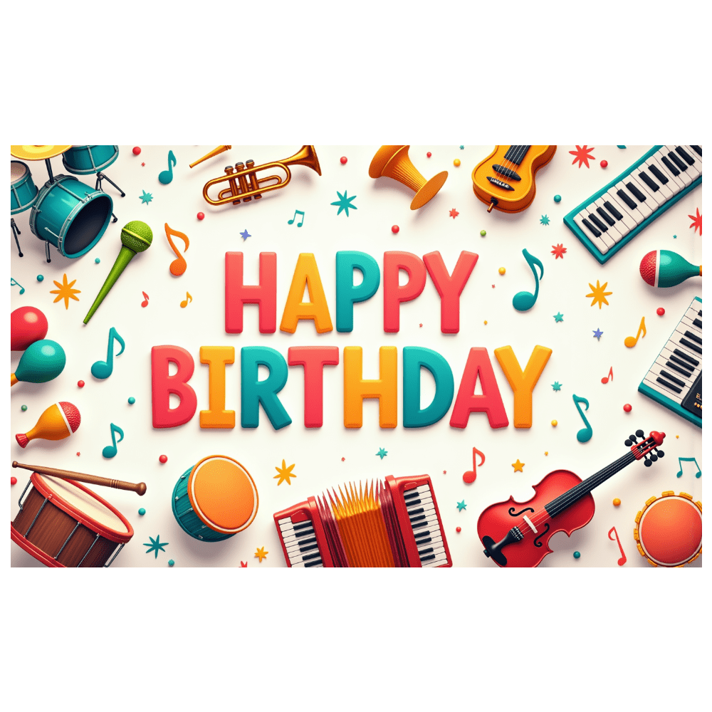Colorful Musical Birthday Banner Decorative Instruments Happy Birthday ...