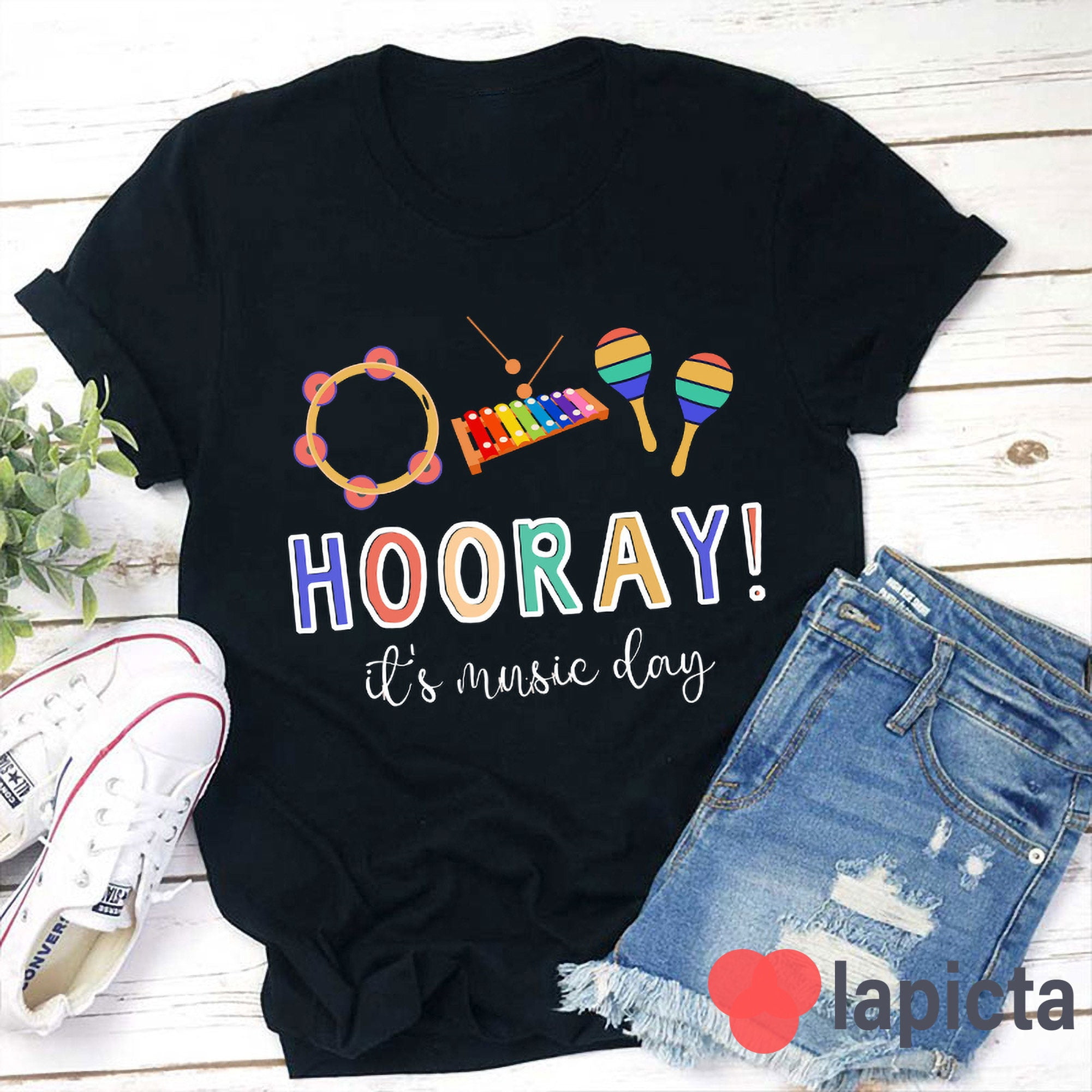 Colorful Musical Instruments Hooray It's Music Day T-Shirt for Teacher ...