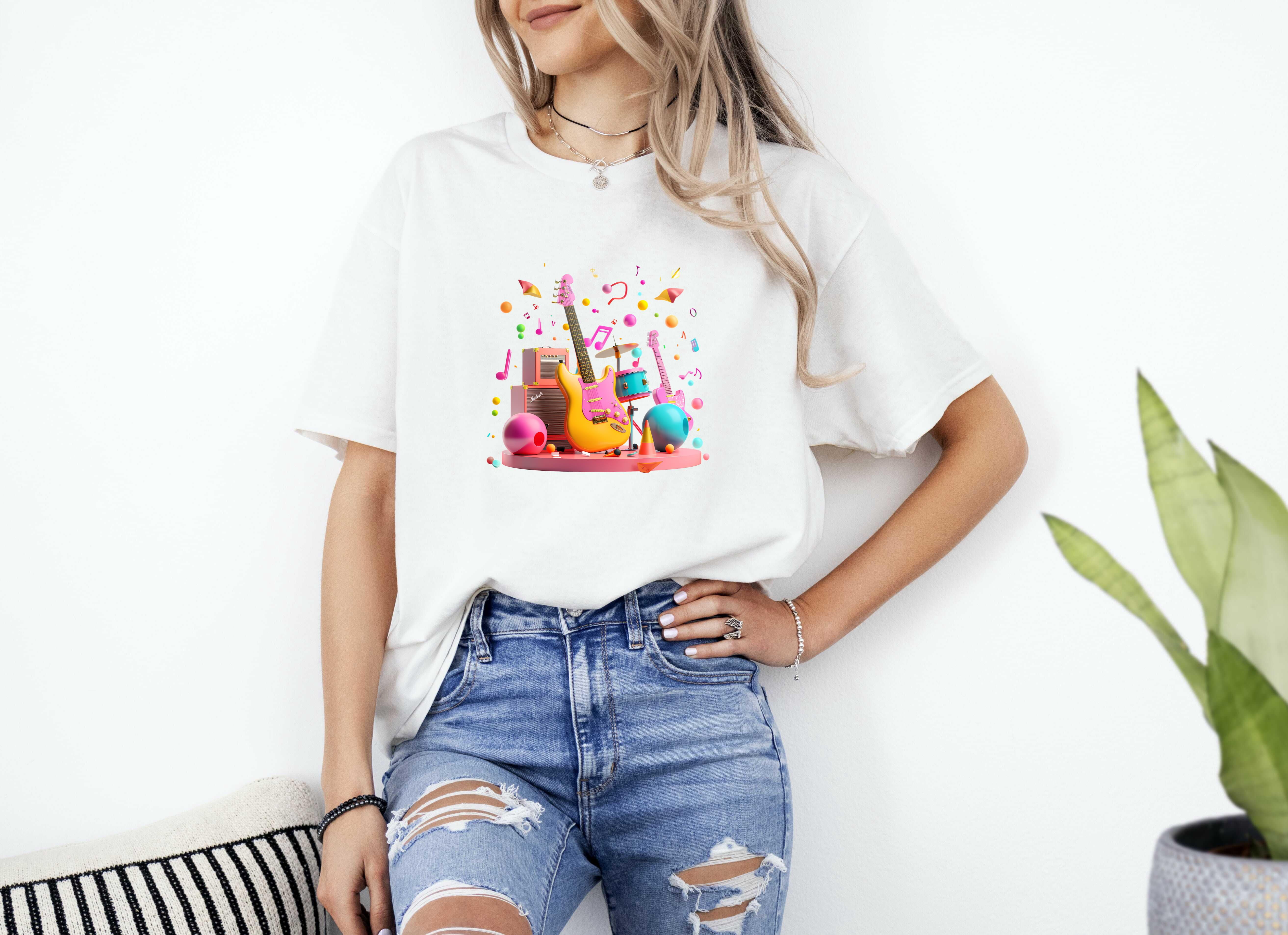 Colorful Musical Instruments Stage Summer Music Festival Graphic T ...