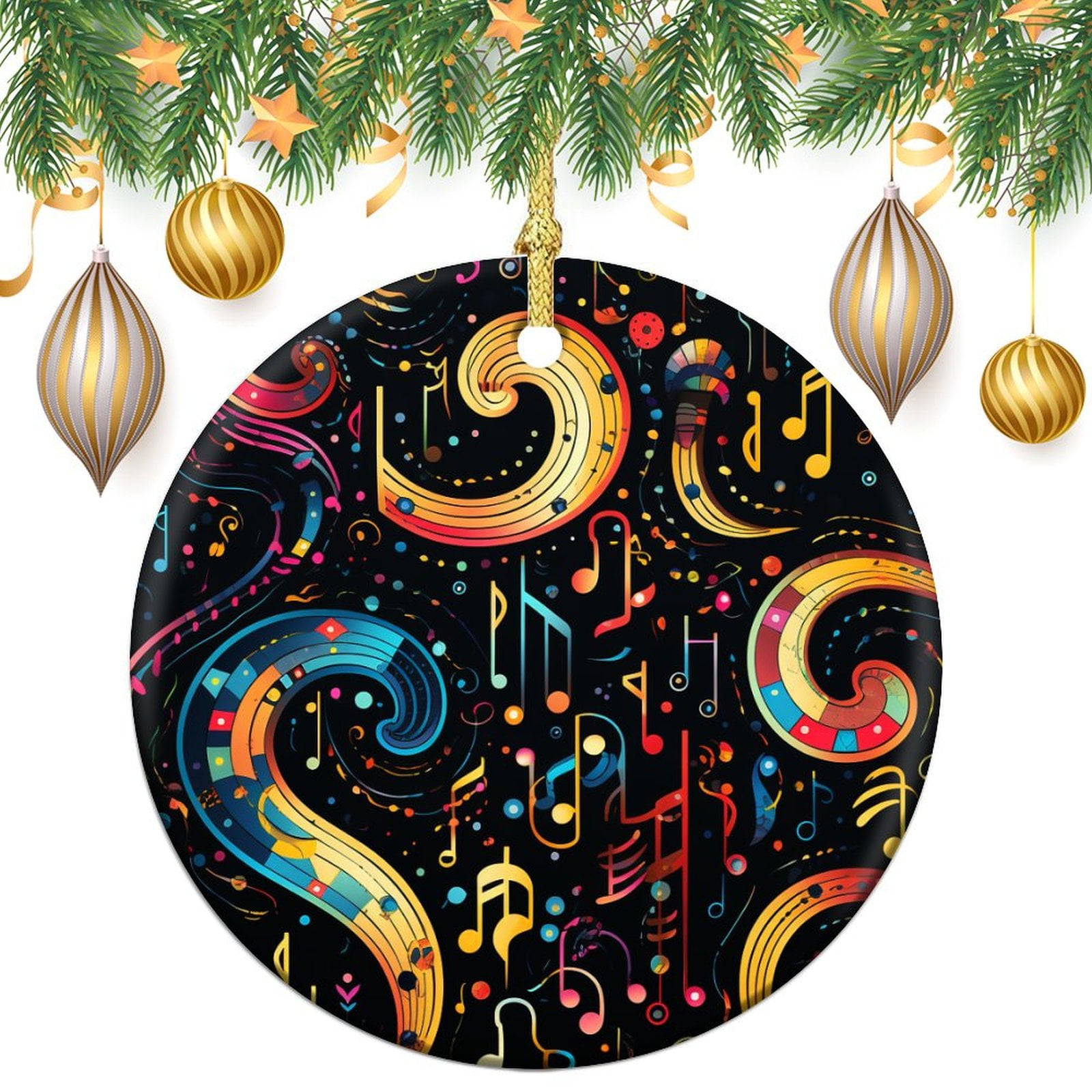 Colorful Musical Note Christmas Ceramic Ornament Vintage Musical Score ...