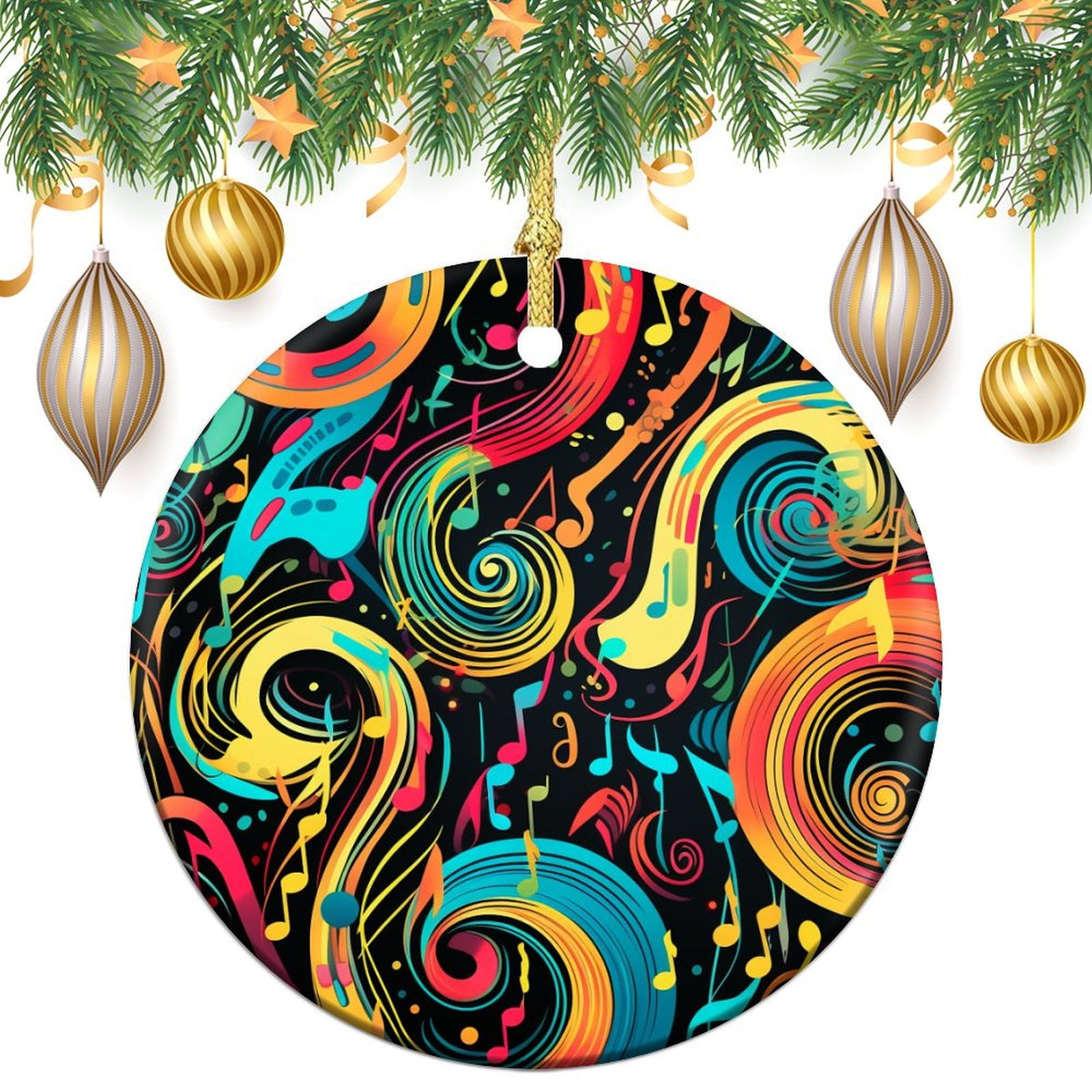 Colorful Musical Note Christmas Ornament Colorful Collage with Music ...