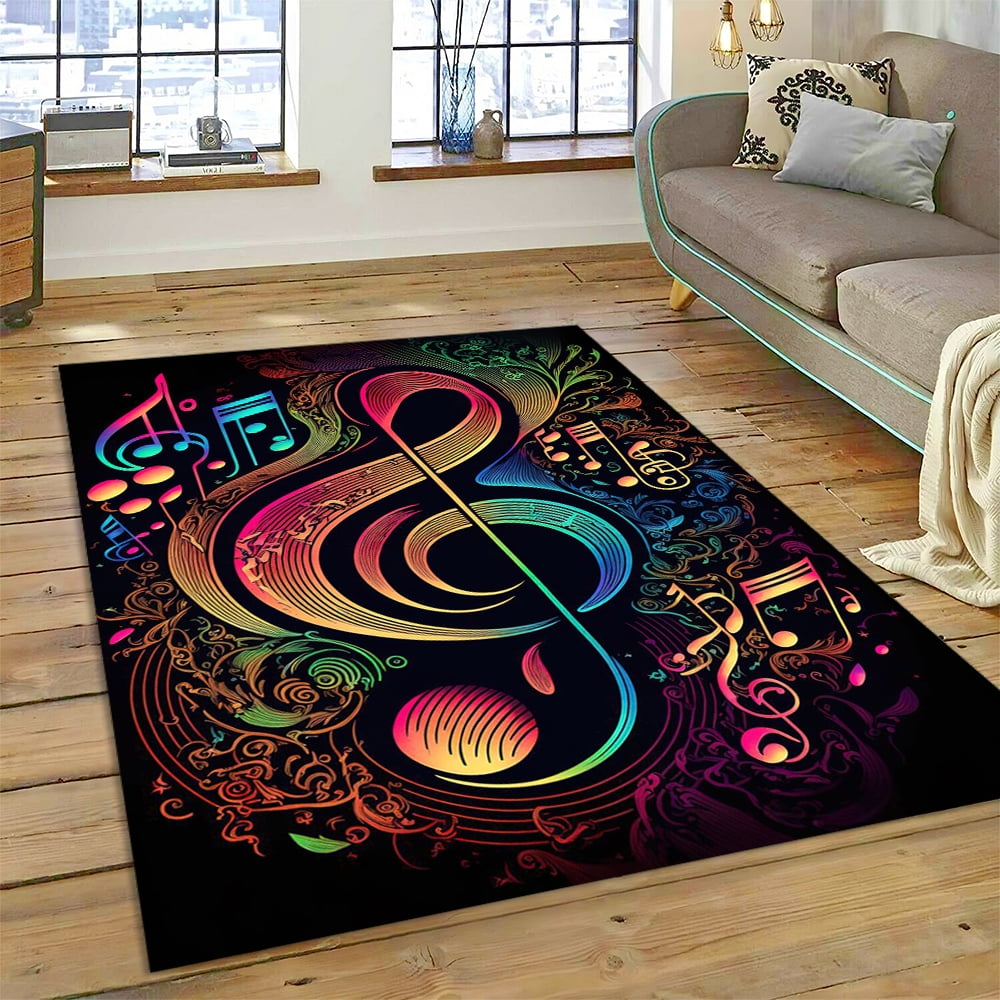 Colorful Musical Note Music Score Cartoon Carpet Rug for Home Living ...