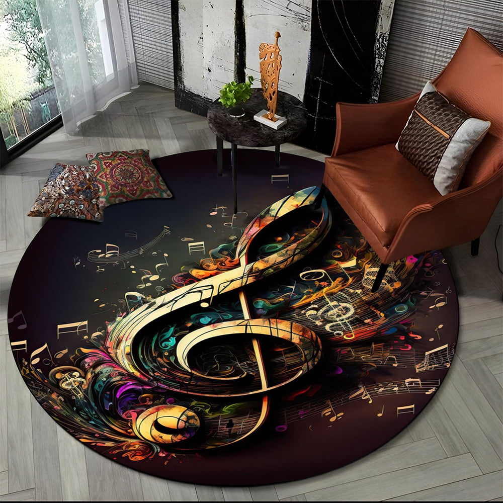 Colorful Musical Note Music Score Cartoon Round Carpet Rug for Living ...