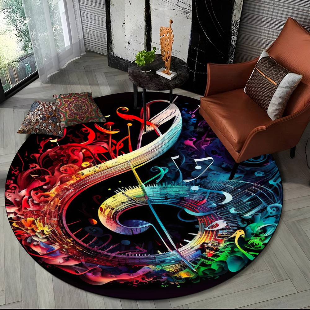 Colorful Musical Note Music Score Cartoon Round Carpet Rug for Living ...