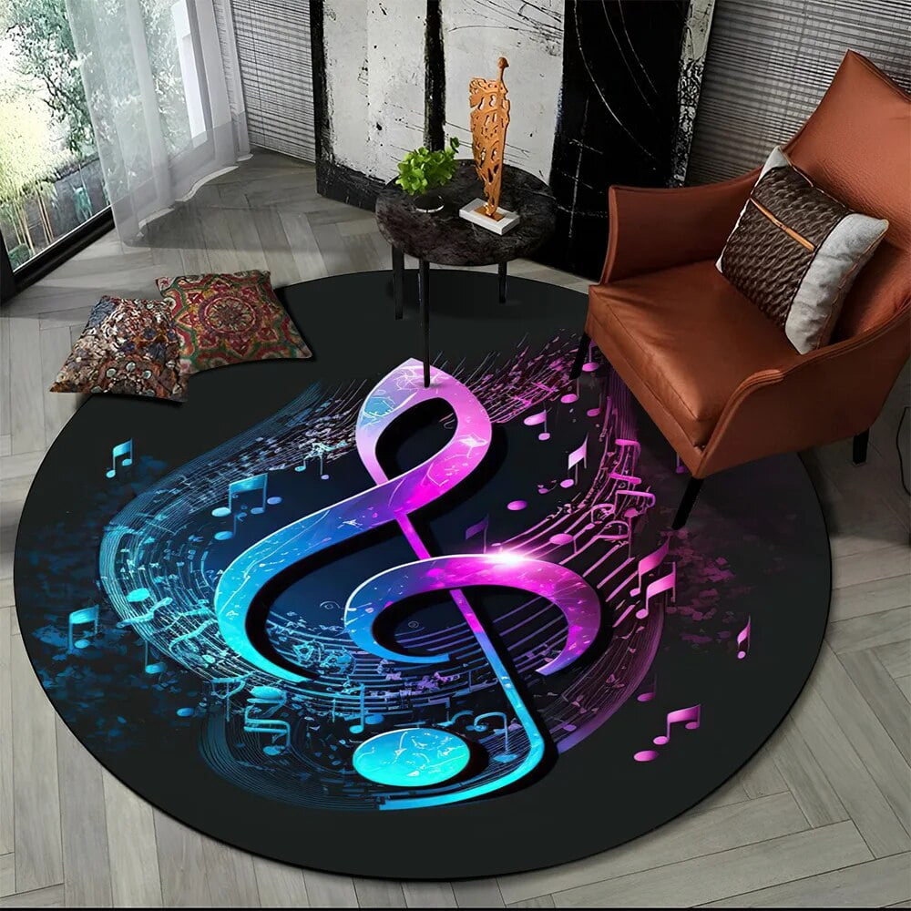 Colorful Musical Note Music Score Cartoon Round Carpet Rug for Living ...