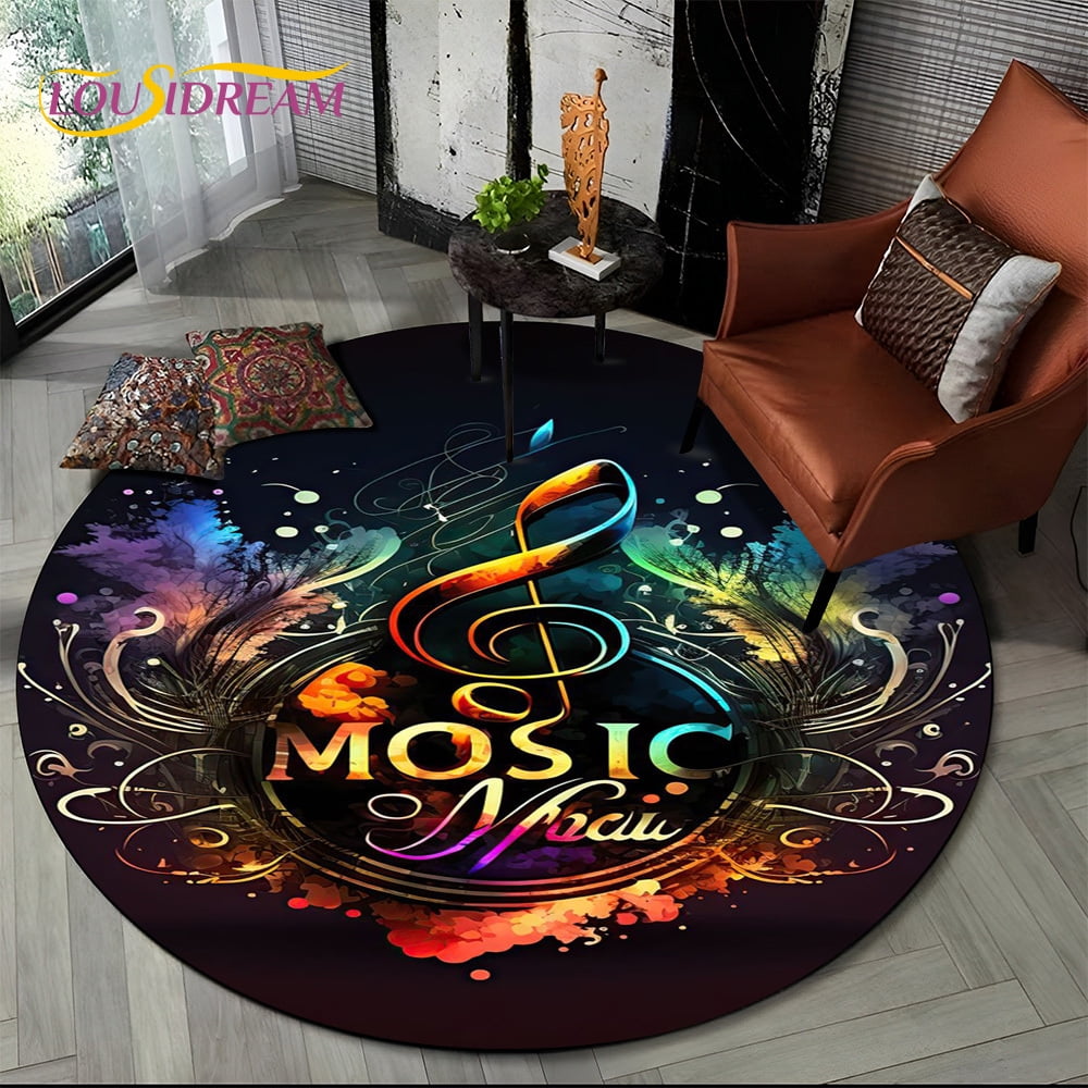 Colorful Musical Note Music Score Cartoon Round Carpet Rug for Living ...