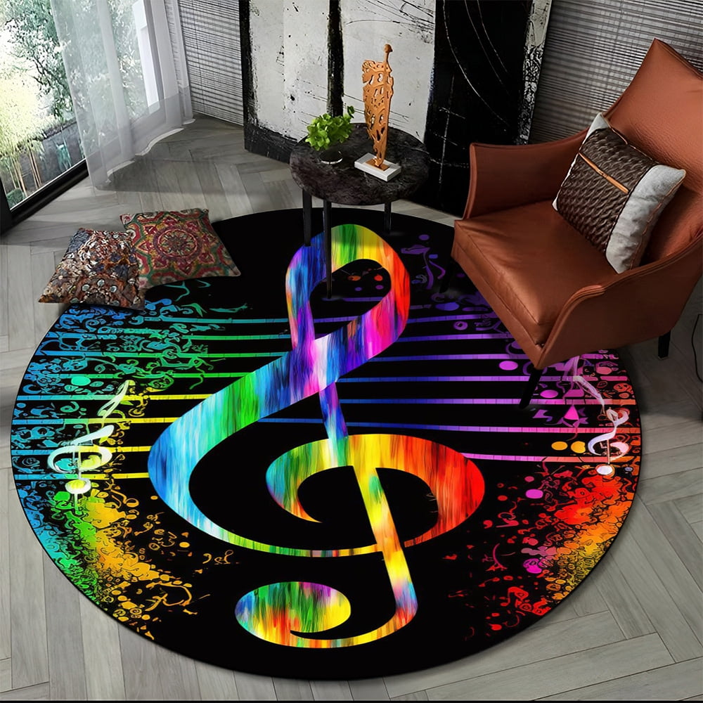 Colorful Musical Note Music Score Cartoon Round Carpet Rug for Living ...