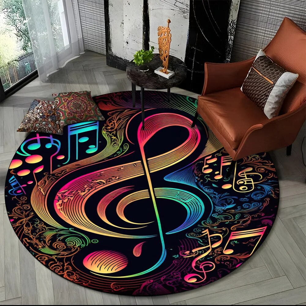 Colorful Musical Note Music Score Cartoon Round Carpet Rug for Living ...