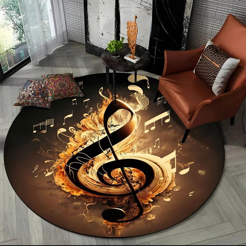 Colorful Musical Note Music Score Cartoon Round Carpet Rug for Living ...