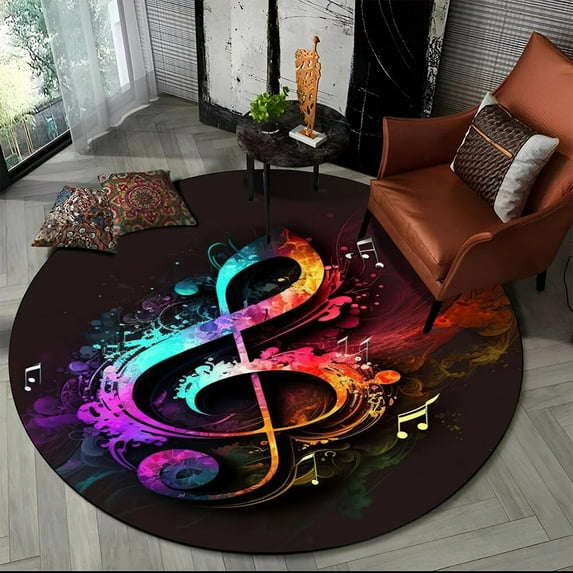Colorful Musical Note Music Score Cartoon Round Carpet Rug for Living ...