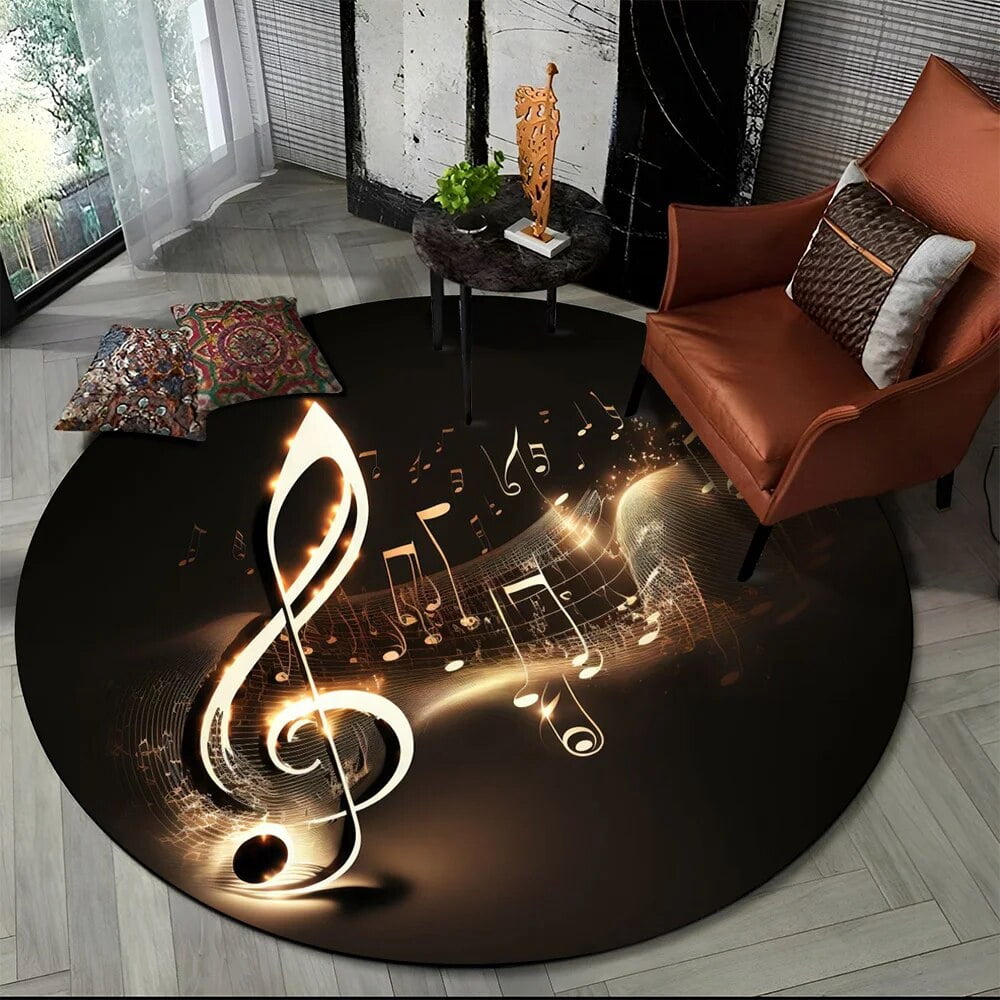 Colorful Musical Note Music Score Cartoon Round Carpet Rug for Living ...