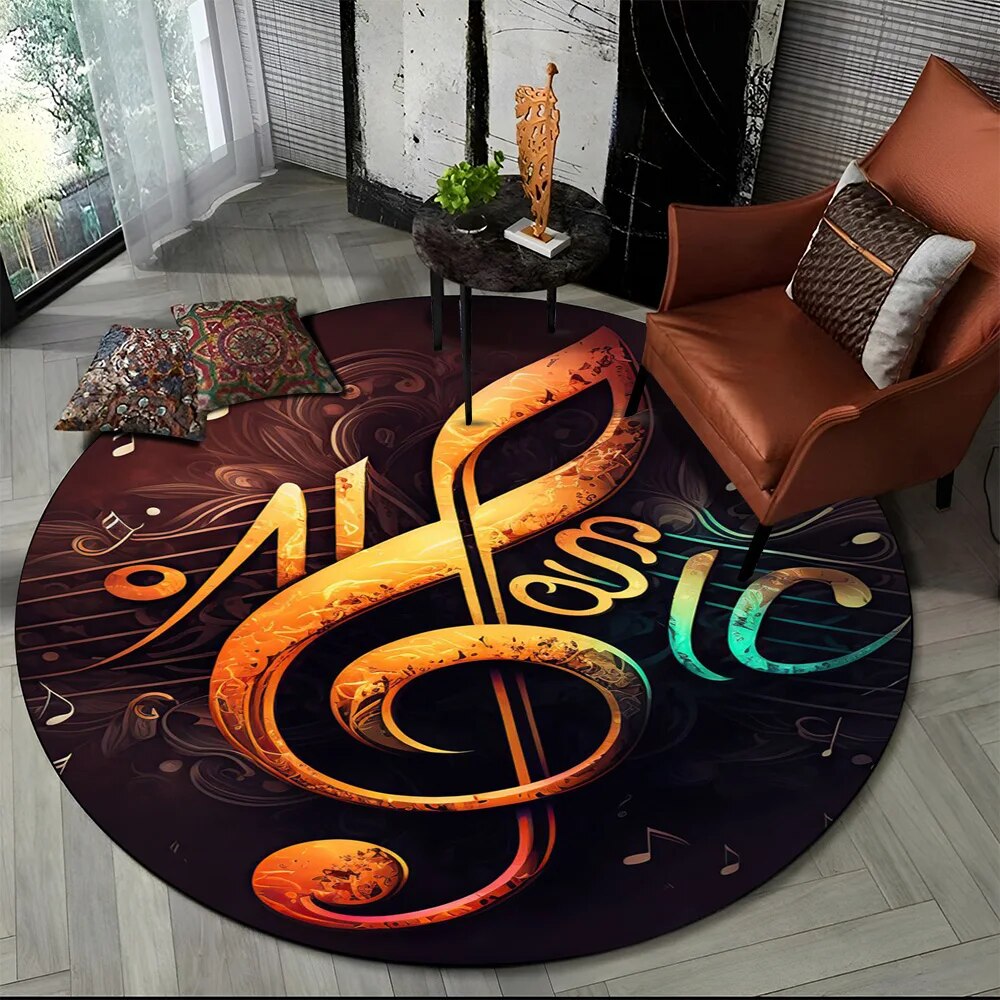 Colorful Musical Note Music Score Cartoon Round Carpet Rug for Living ...
