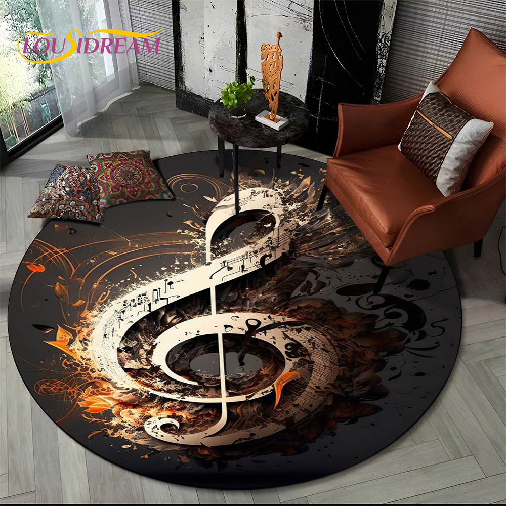 Colorful Musical Note Music Score Cartoon Round Carpet Rug for Living ...