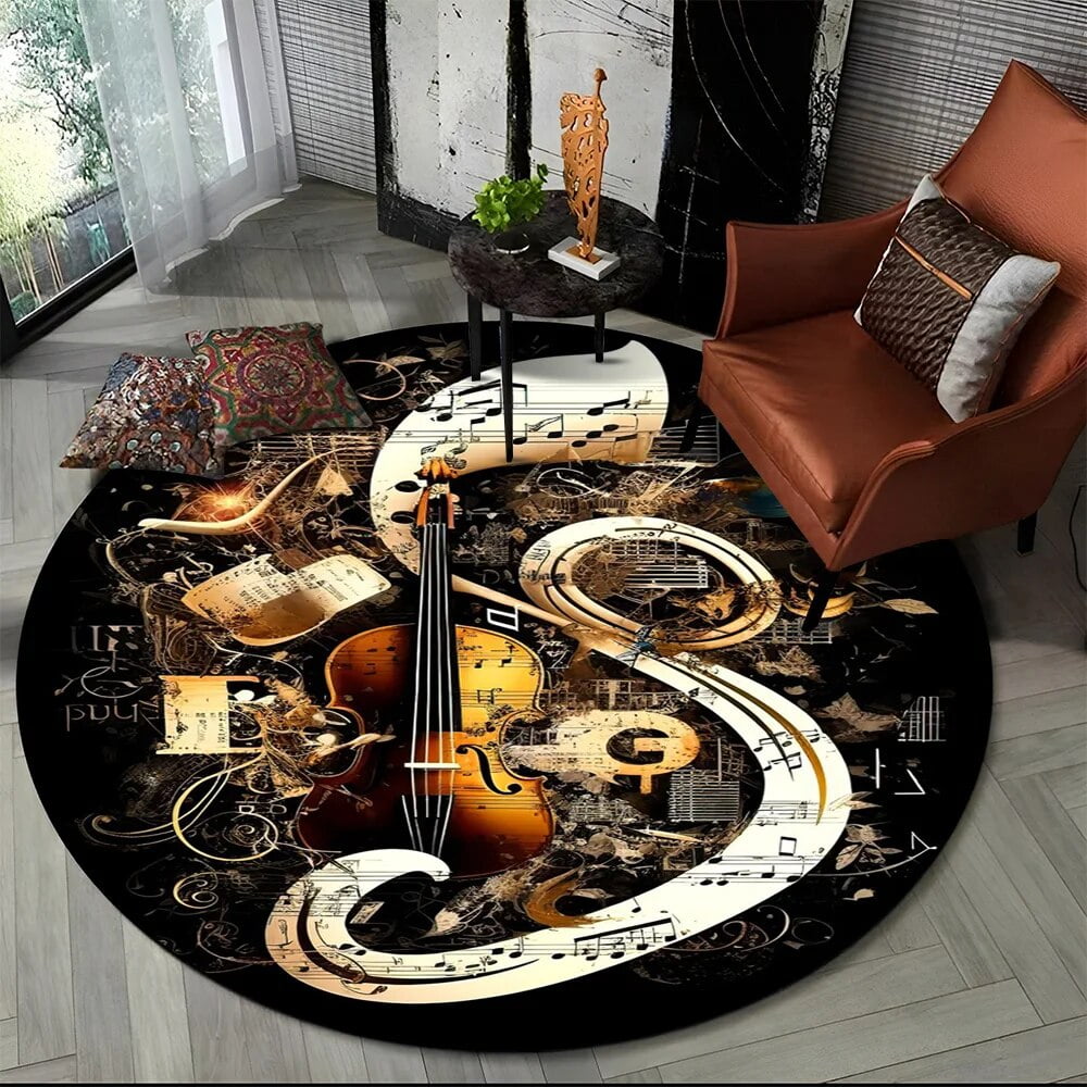 Colorful Musical Note Music Score Cartoon Round Carpet Rug for Living ...