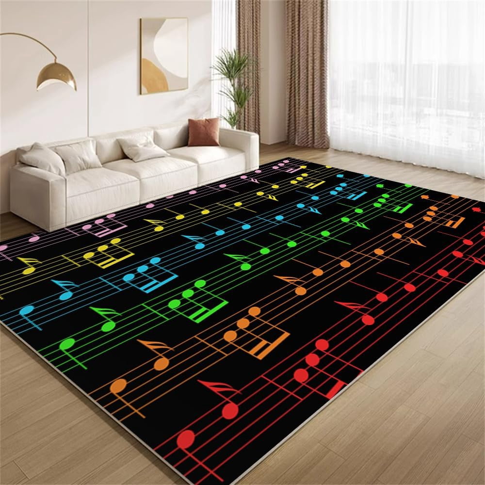Colorful Musical Notes Area Rugs, Multi Sheet Music Design Carpet ...