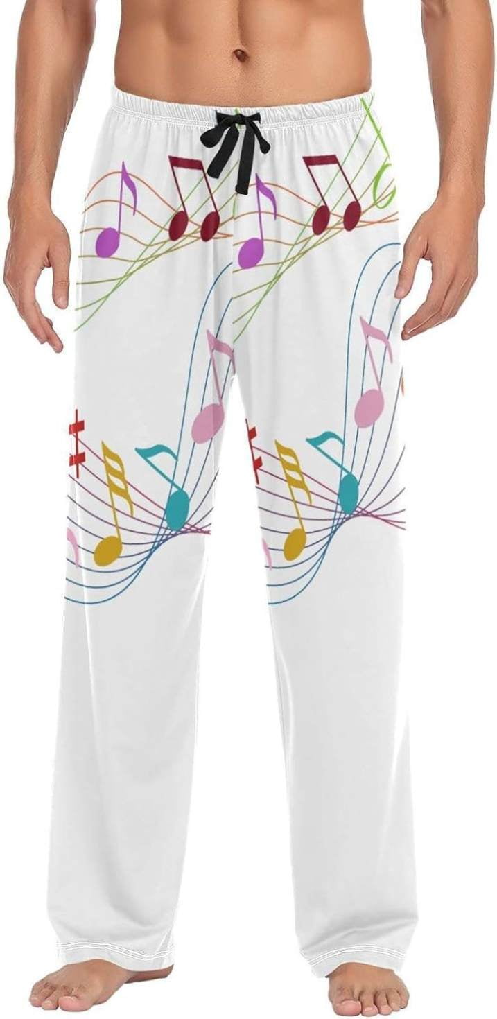 Colorful Musical Notes Ghost Pajama Pants, Men's Lounge Pants Light ...