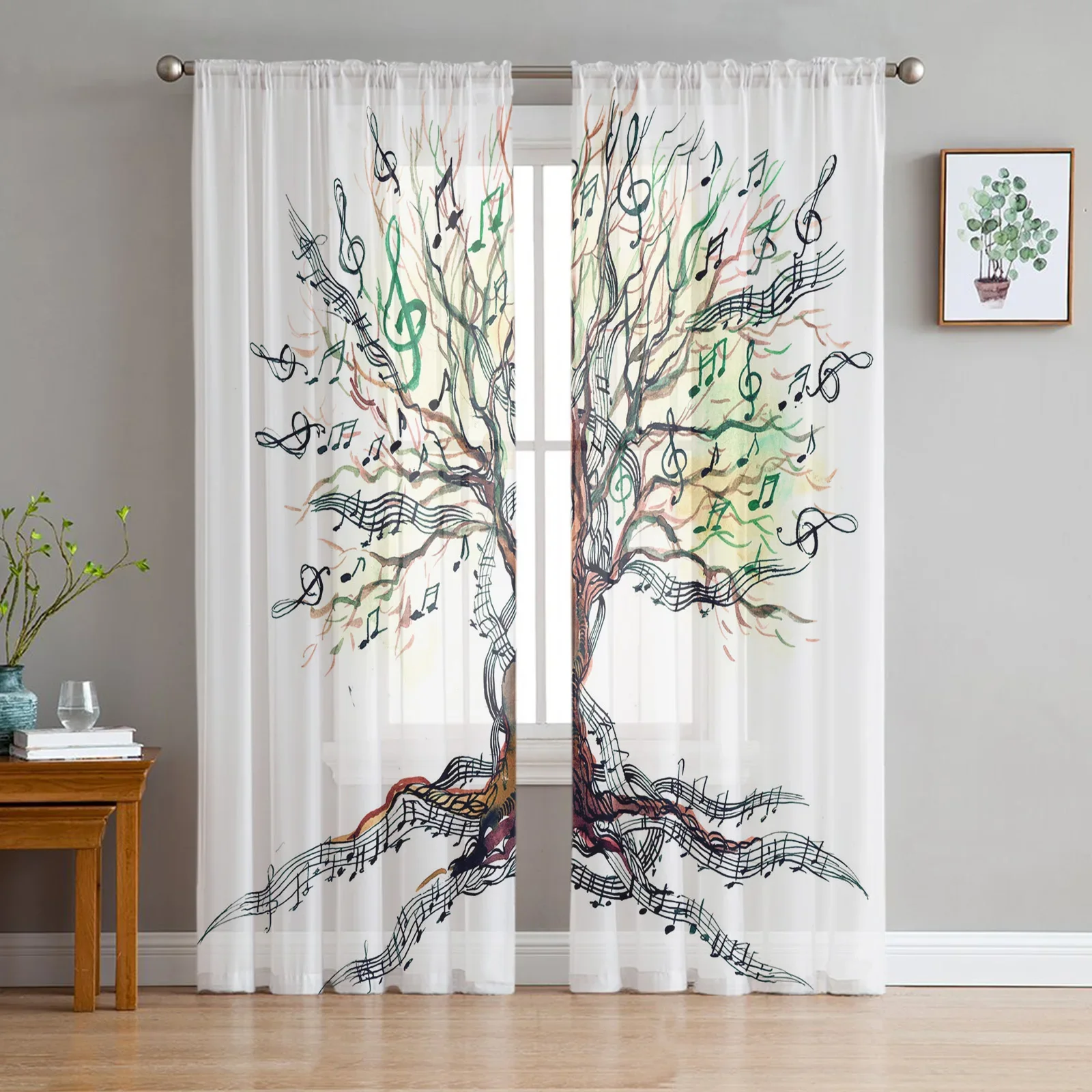 Colorful Musical Notes Music Symbol Chiffon Sheer Curtains for Living ...