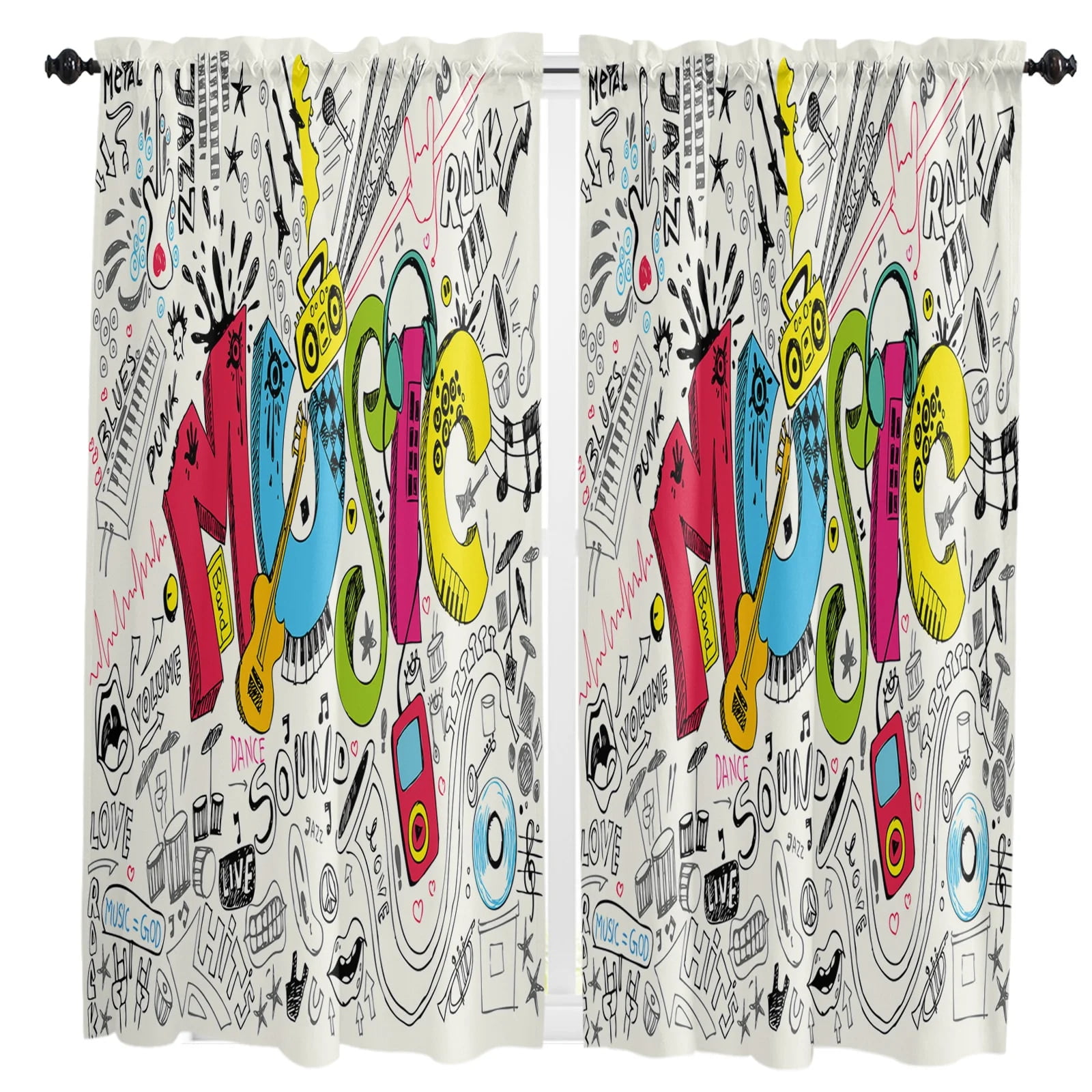 Colorful Musical Notes Music Symbol Curtain For Living Room Kids ...