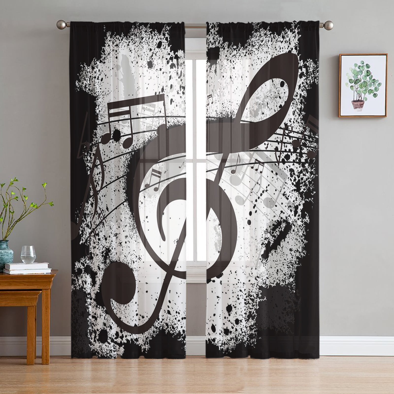 Colorful Musical Notes Music Symbol Sheer Curtains for Living Room ...