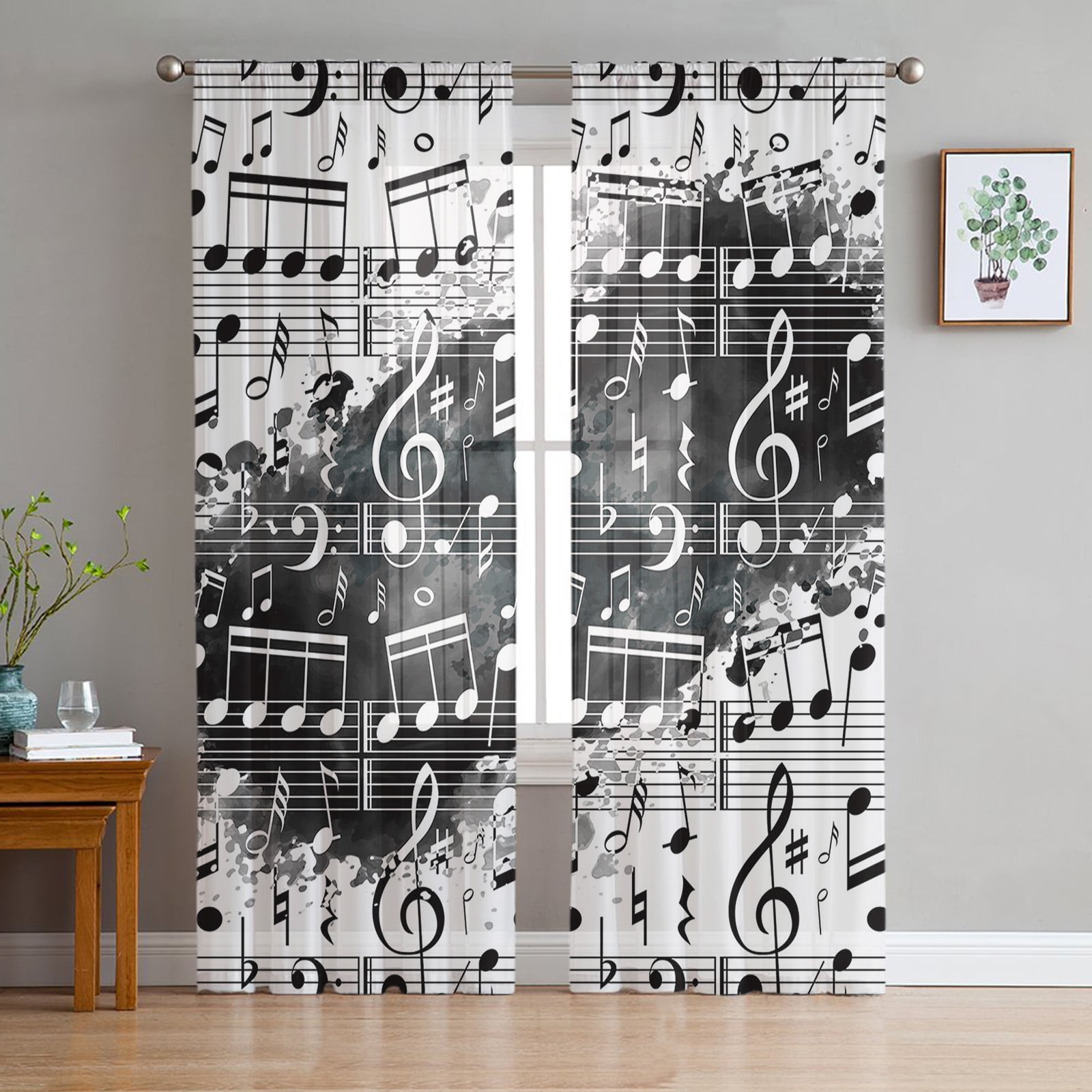 Colorful Musical Notes Music Symbol Sheer Curtains for Living Room ...
