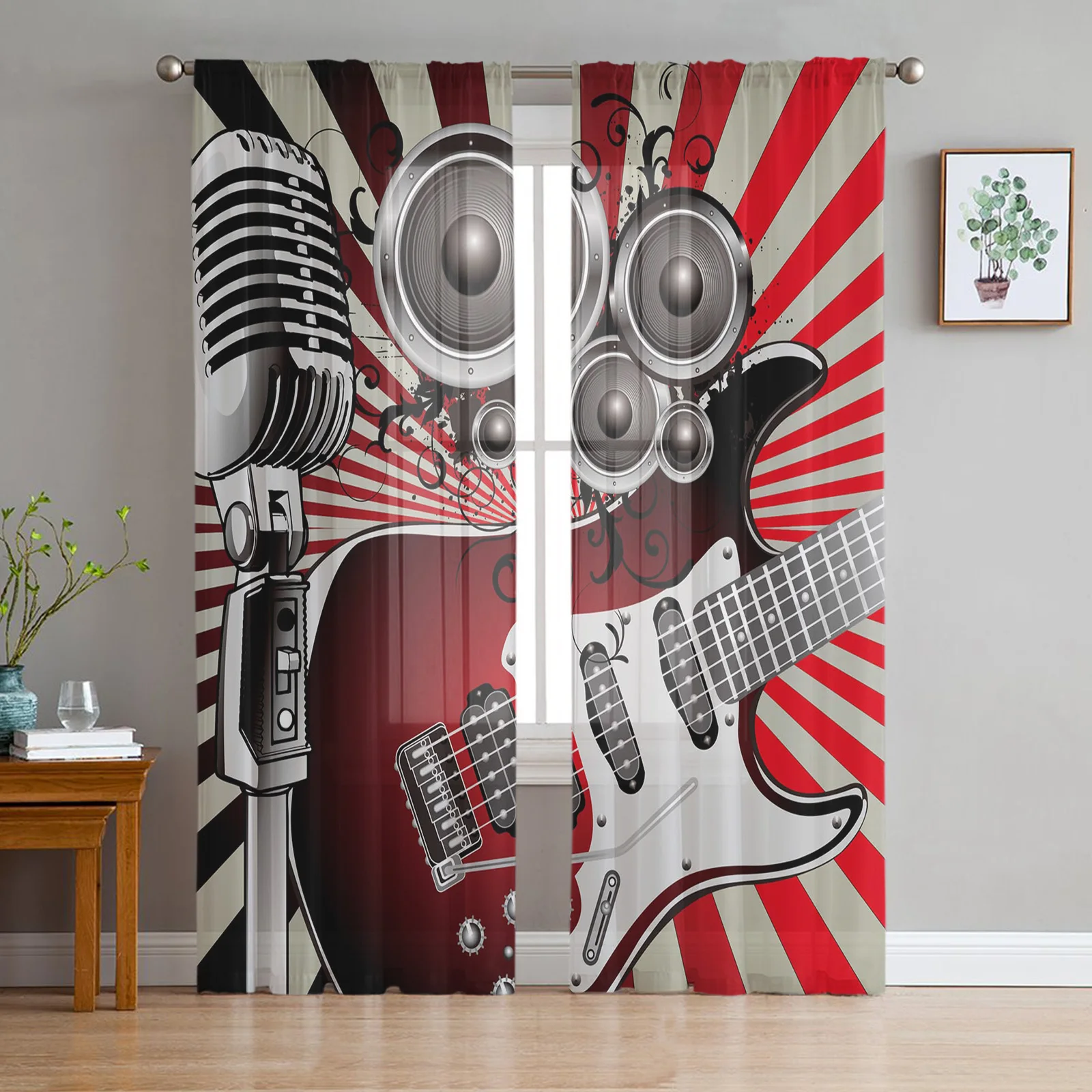 Colorful Musical Notes Music Symbol Tulle Sheer Curtains for Living ...