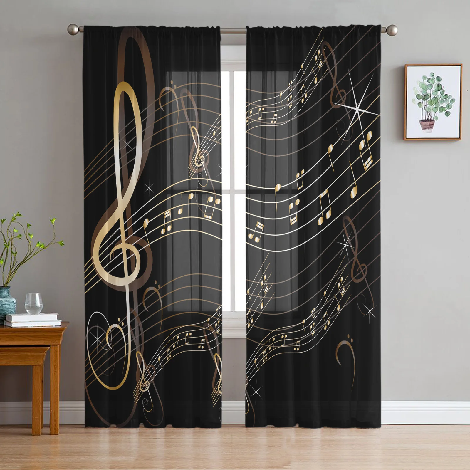 Colorful Musical Notes Music Symbol Tulle Sheer Curtains for Living ...