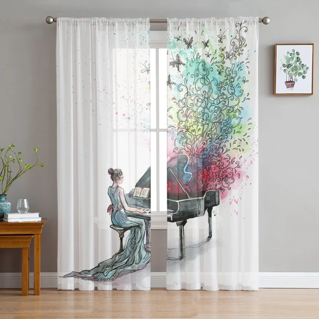 Colorful Musical Notes Music Symbol Tulle Sheer Curtains for Living ...