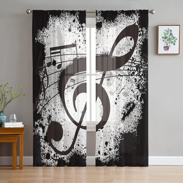 Colorful Musical Notes Music Symbol Tulle Sheer Curtains for Living ...