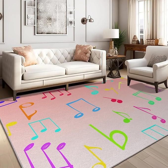 Colorful Musical Notes Pattern Area Rug, Pink Modern Ombre Living Room ...