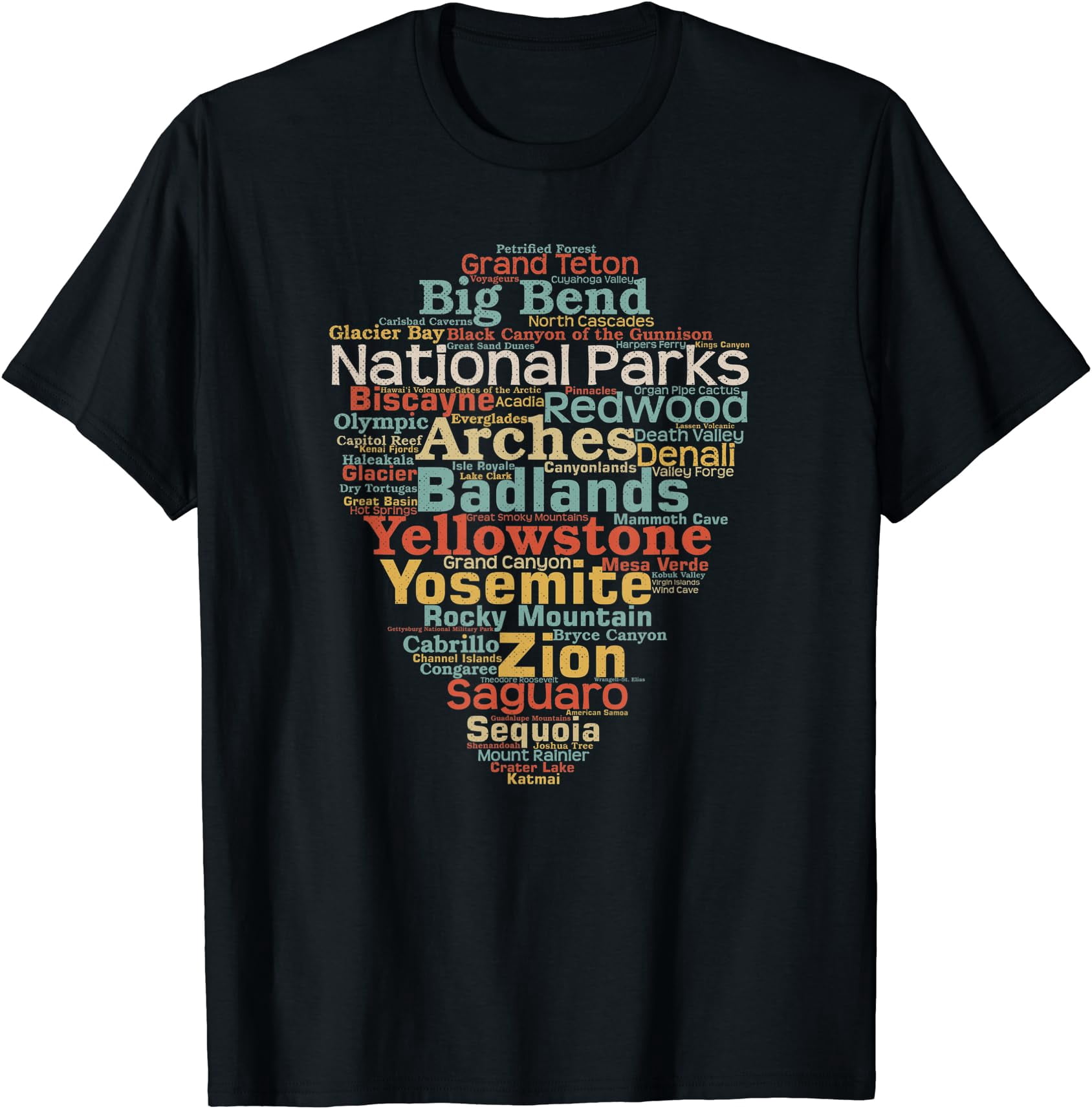 Colorful National Parks Word Cloud Mountain T-Shirt for Camping and ...