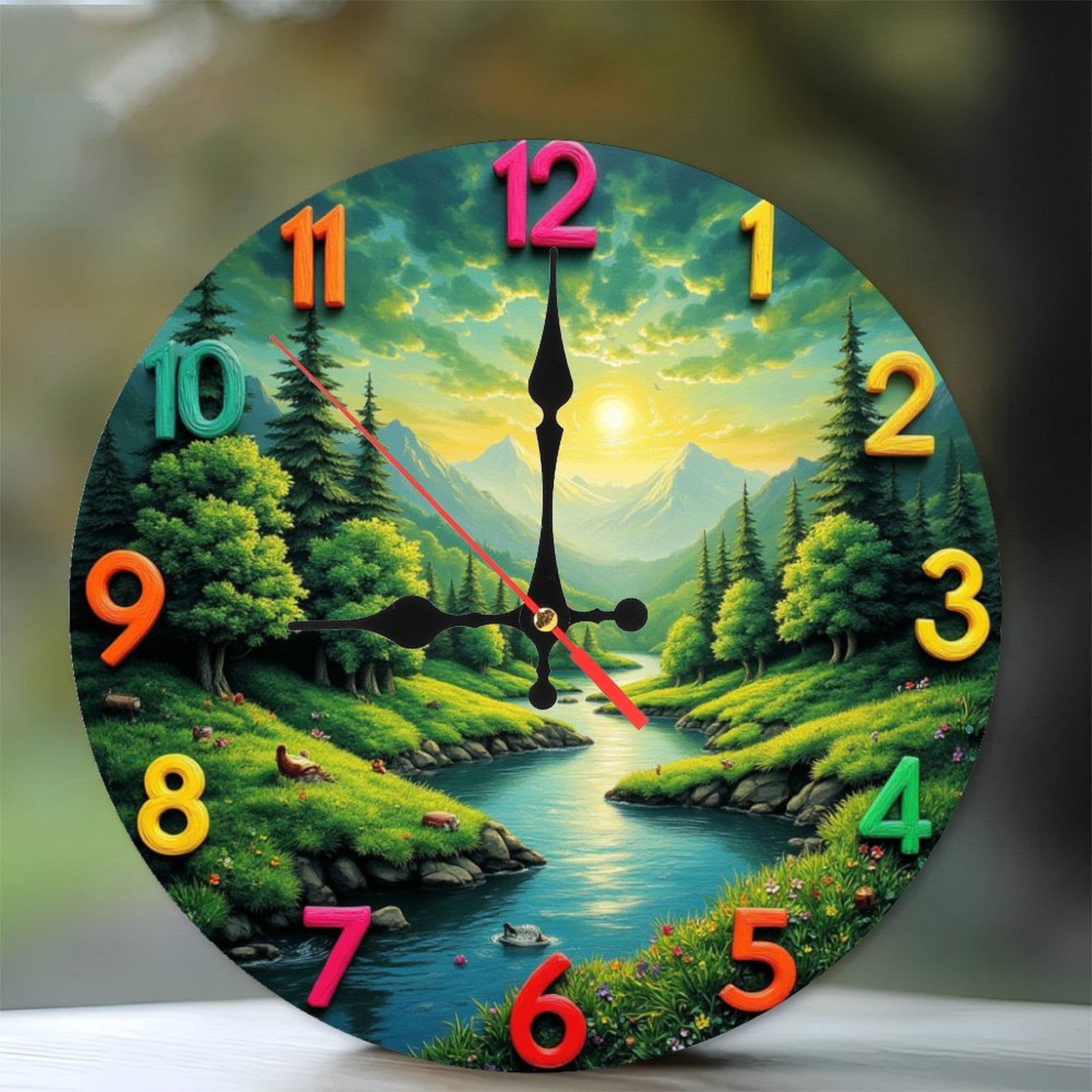 Colorful Nature Landscape Wall Clock 10-Inch Silent Wooden Wall Clock ...