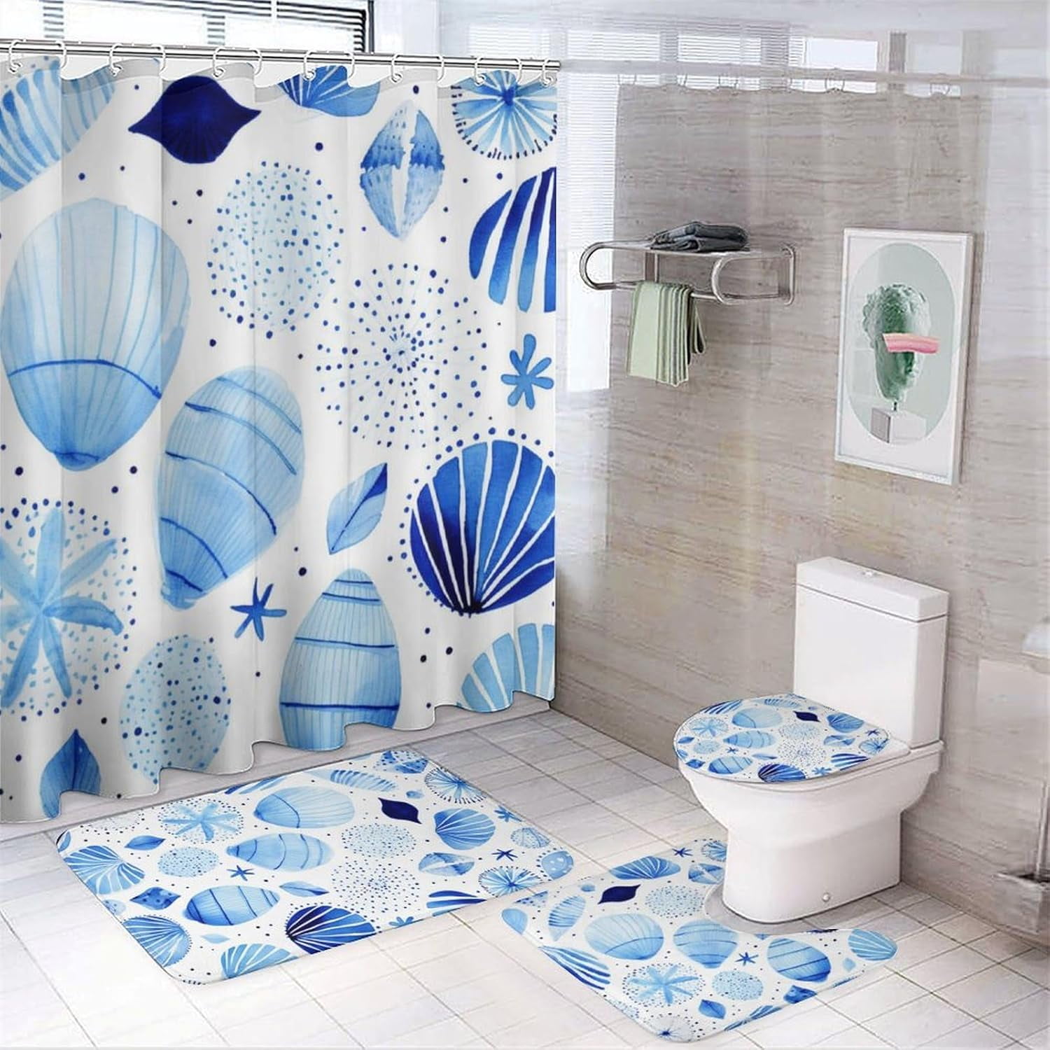 Colorful Nature Shells 4 Pieces Shower Curtain Sets Modern Seashells ...