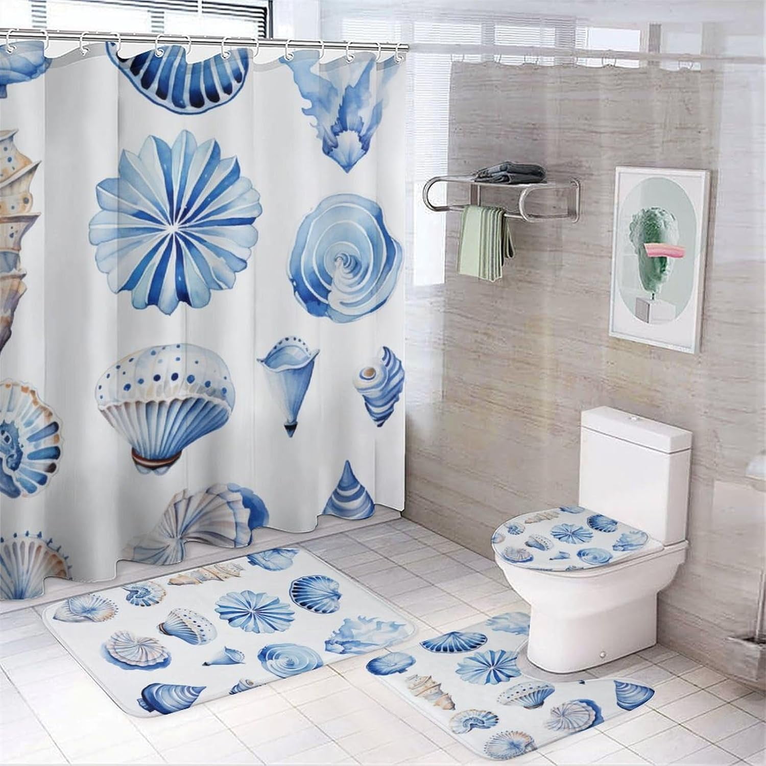 Colorful Nature Shells 4 Pieces Shower Curtain Sets Modern Seashells ...