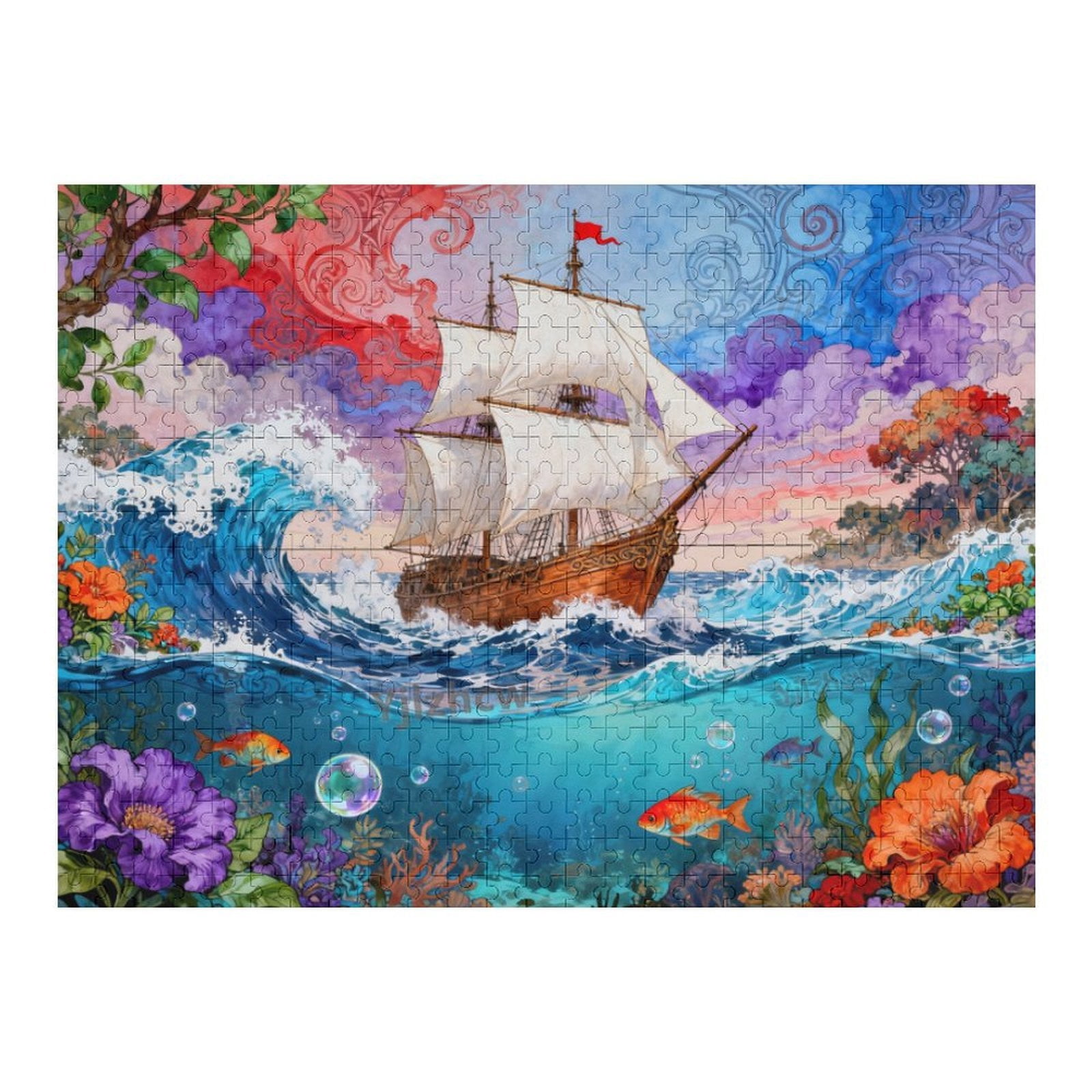 Colorful Nautical Ship Scene Wooden Jigsaw Puzzle 1000 Pieces for ...