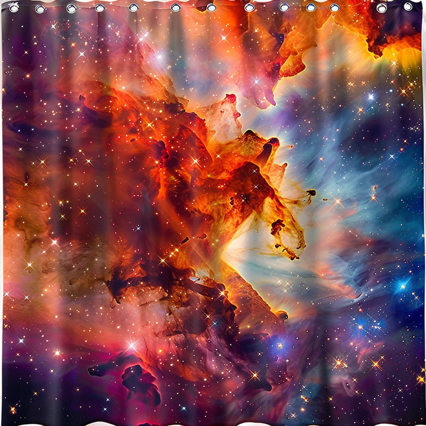 Colorful Nebula Space Shower Curtain with Rings James Webb Style Stars ...