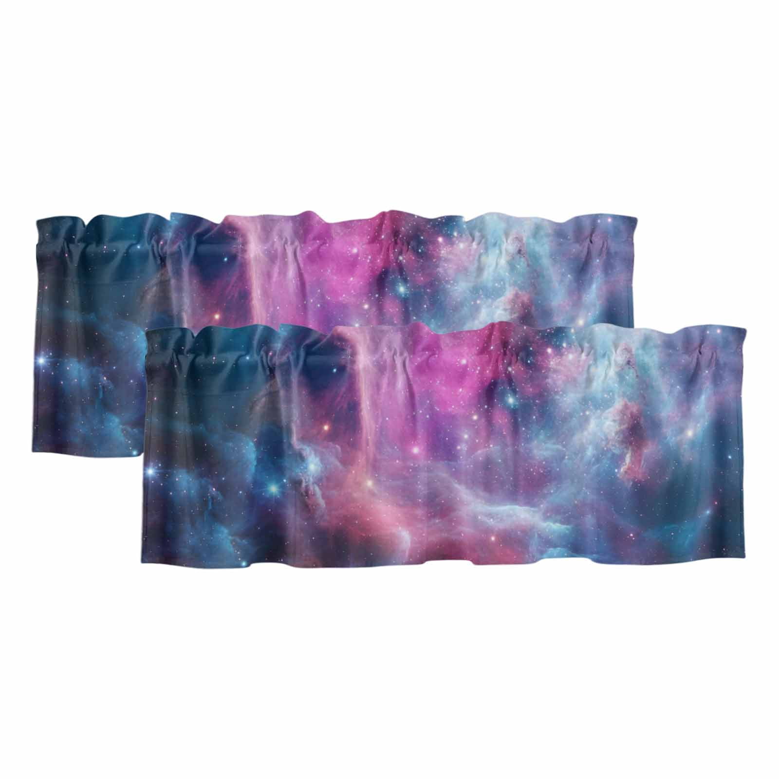 Colorful Nebulae 2 Panels Kitchen Valance, Abstract Shiny Gradient Pink ...