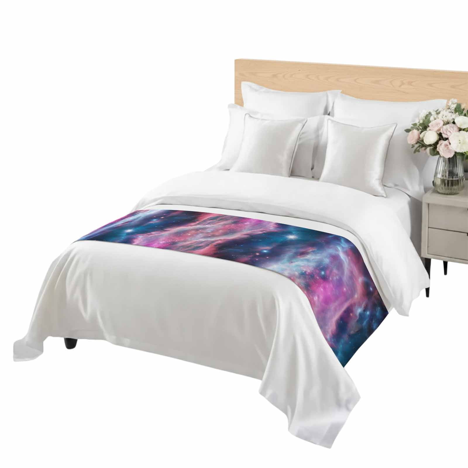 Colorful Nebulae Bed Runner King Size Abstract Shiny Gradient Pink Blue ...
