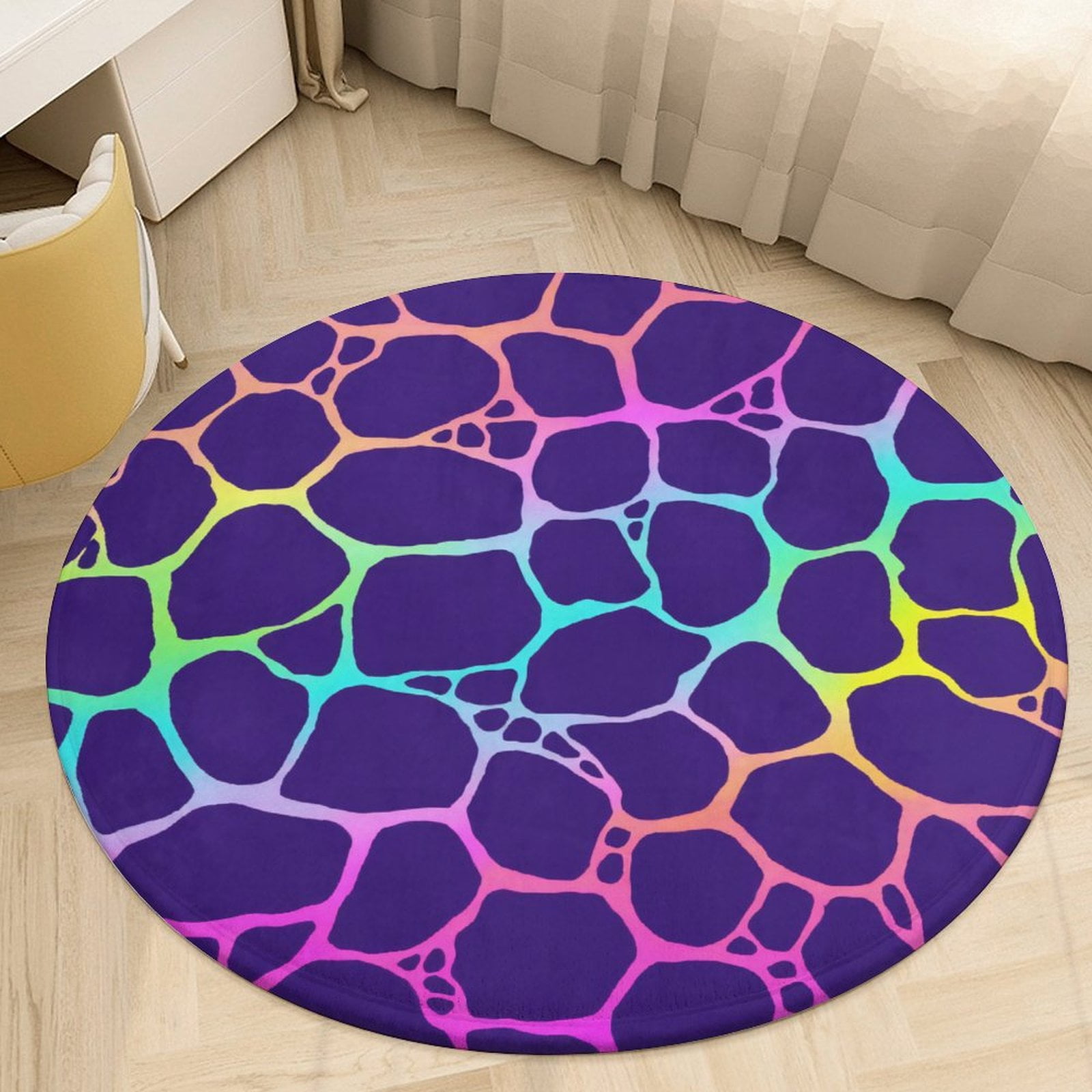 Colorful Neon Animal Print Pattern Round Area Rugs for Bedroom Living ...