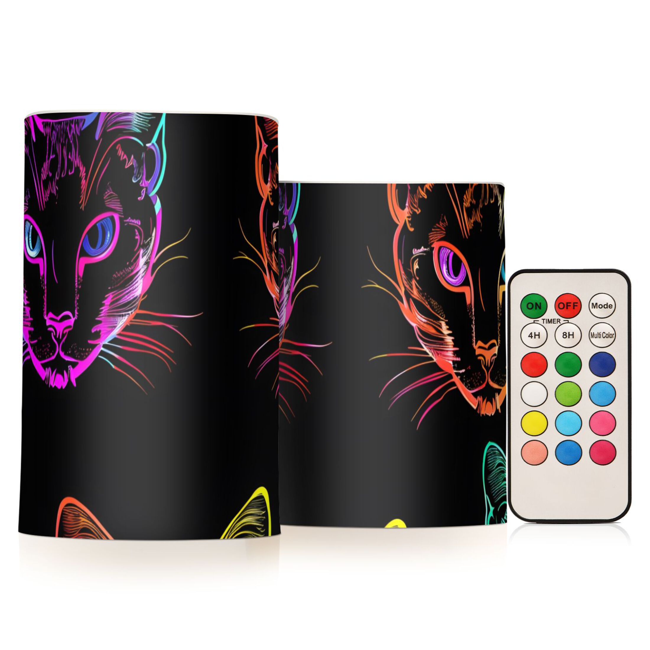 Colorful Neon Cat Heads Flameless Candles with Remote Timer LED Battery ...
