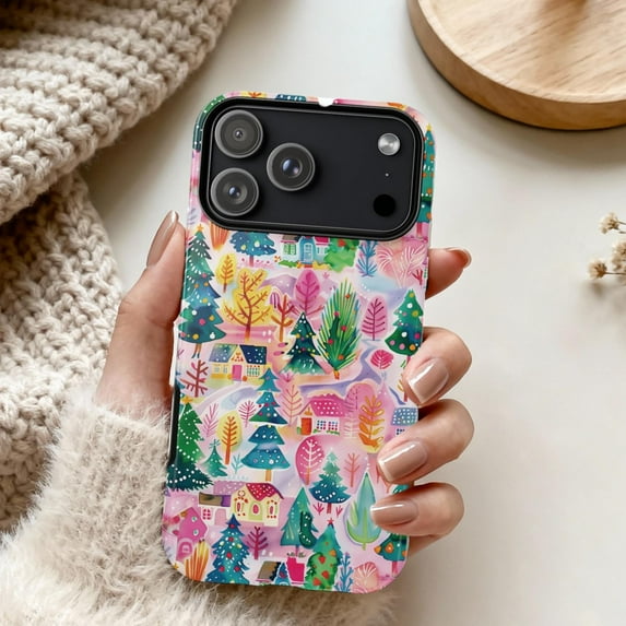 Colorful Neon Christmas Phone Case Winter Town MagSafe iPhone 17 11 12 ...