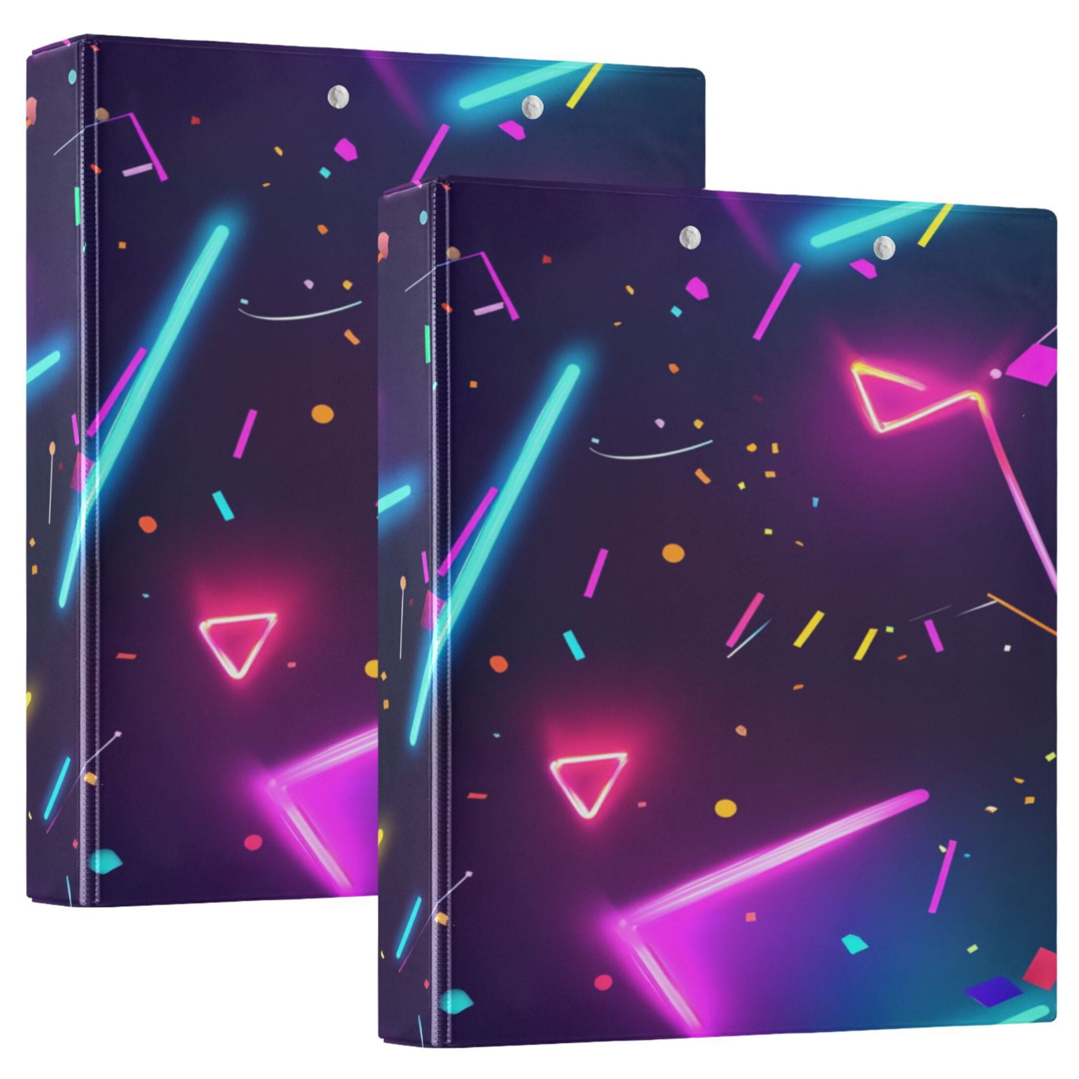Colorful Neon Design 12.4x10.6in PVC Round Ring Binder, D-Ring 3-Hole ...